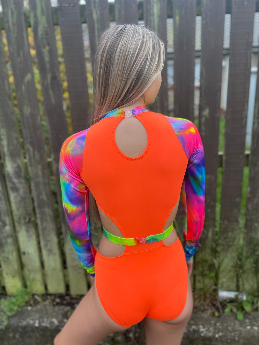 Bella Leotard - Neon Orange/Mystical – Acrotastic Dancewear