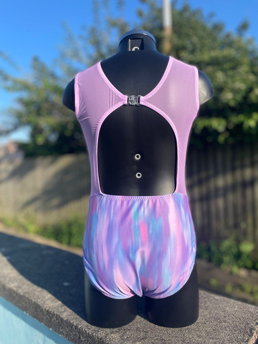 Sleeveless Vortex Leotard - Lavender Azure - 9-10 – Acrotastic Dancewear